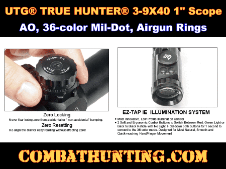 SCP-U394AOIED UTG TRUE HUNTER 3-9X40 1" Scope, AO, 36-color Mil-dot ...